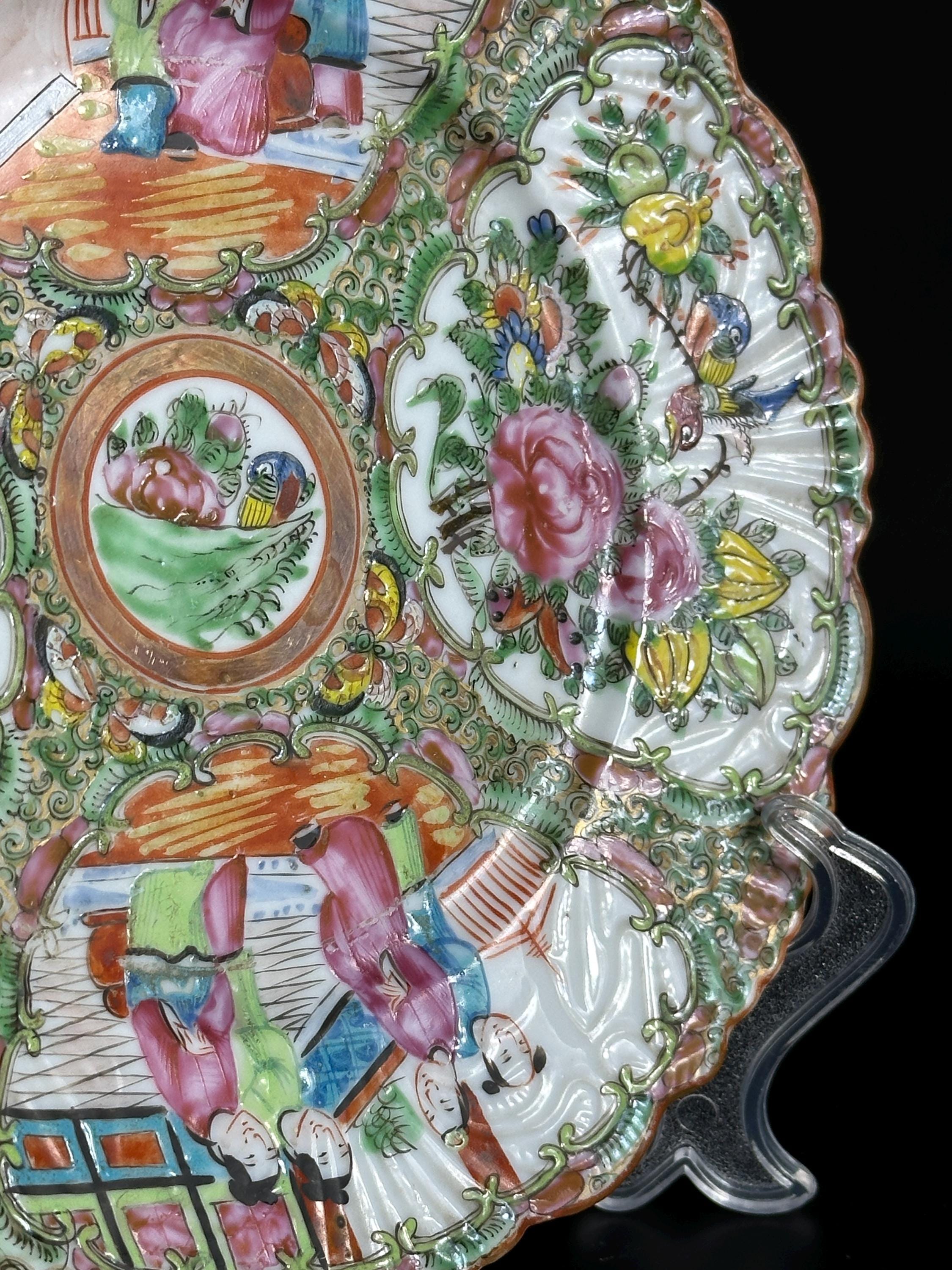 Antique Chinese Rose Medallion Plate – Figural & Floral Motif, Rare ...