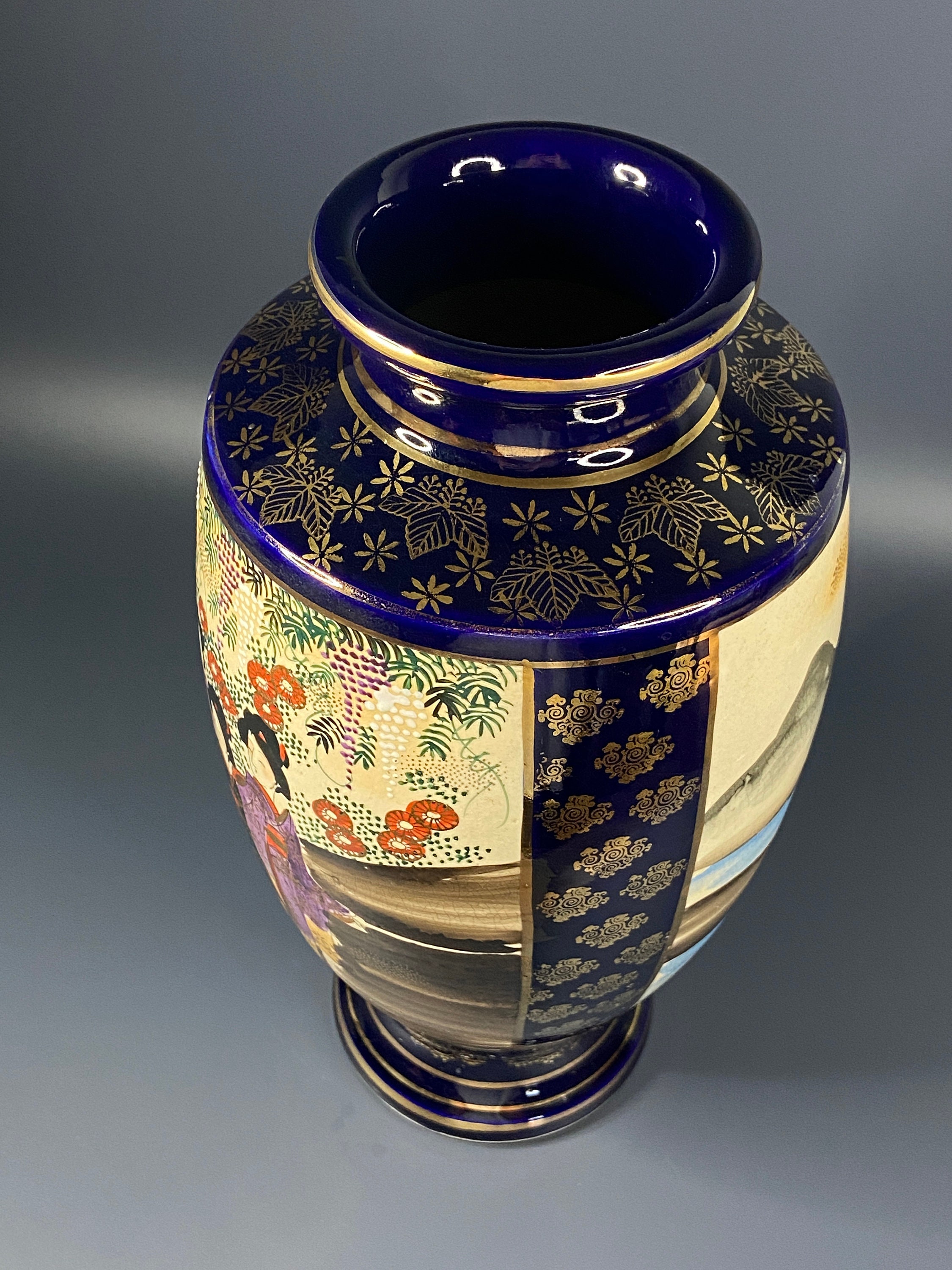 19th Antique Satsuma Cobalt Blue Vase Porcelain Geisha - Etsy