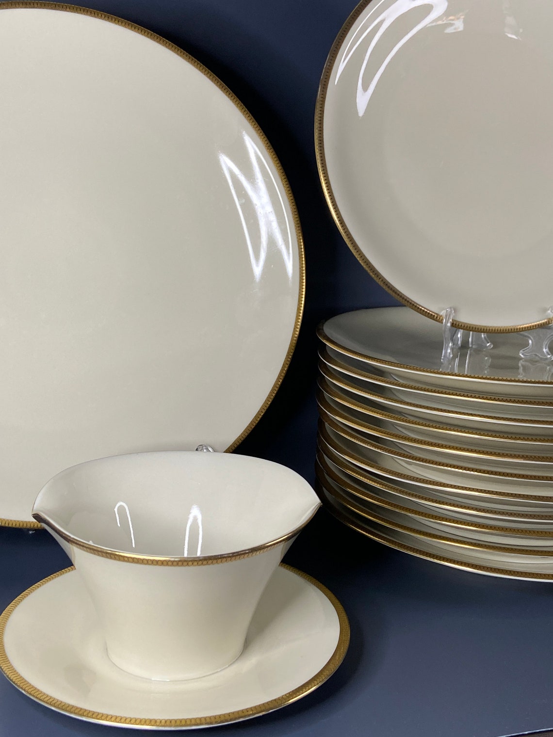 Vintage Scherzer Bavaria, Germany, White & Gold Trim Dinnerware Set 25 ...