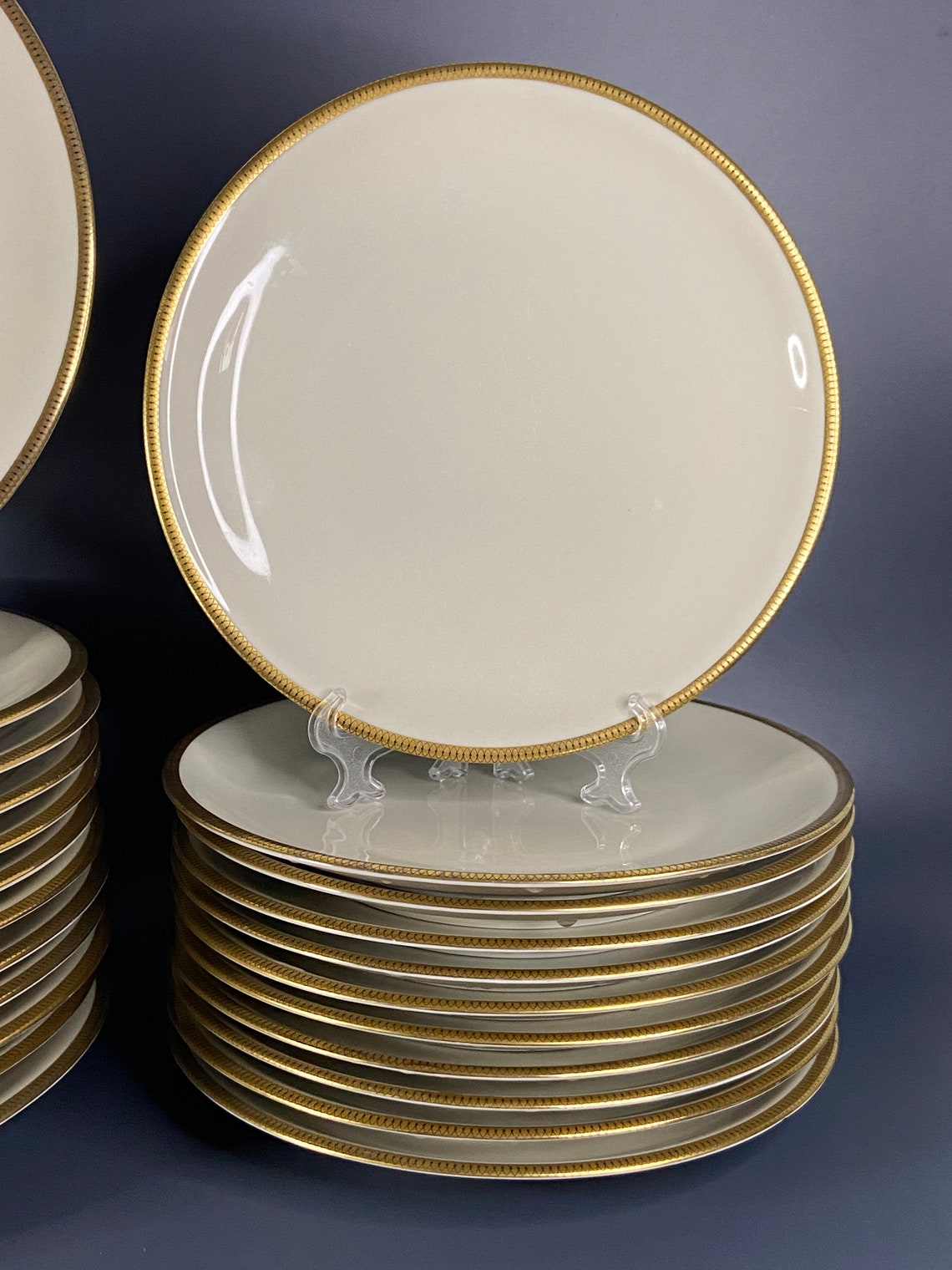 Vintage Scherzer Bavaria, Germany, White & Gold Trim Dinnerware Set 25 ...