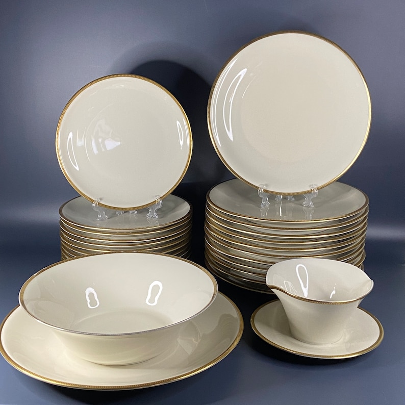 Vintage Scherzer Bavaria, Germany, White & Gold Trim Dinnerware Set- 25 ...