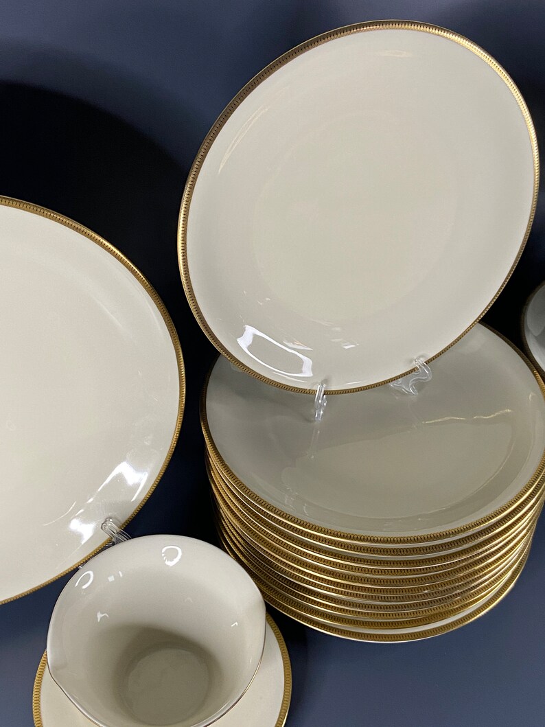 Vintage Scherzer Bavaria, Germany, White & Gold Trim Dinnerware Set- 25 ...