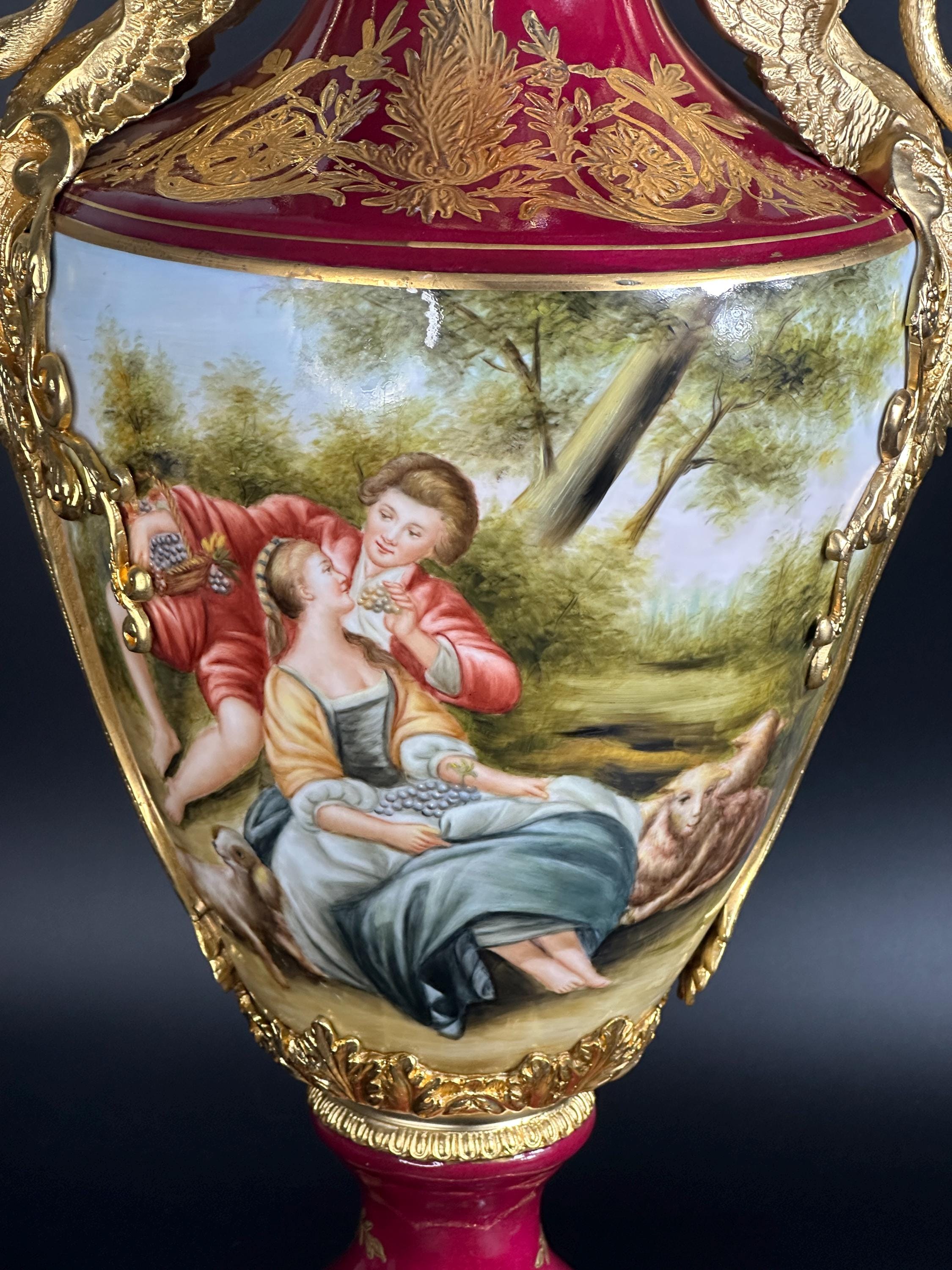 Vintage Retier Hand-painted Porcelain Vase – French Rococo Style, Swan ...