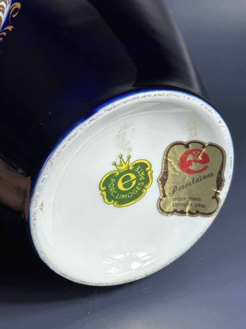 Limoges French Cobalt Blue and Flower Porcelain Vase - Etsy