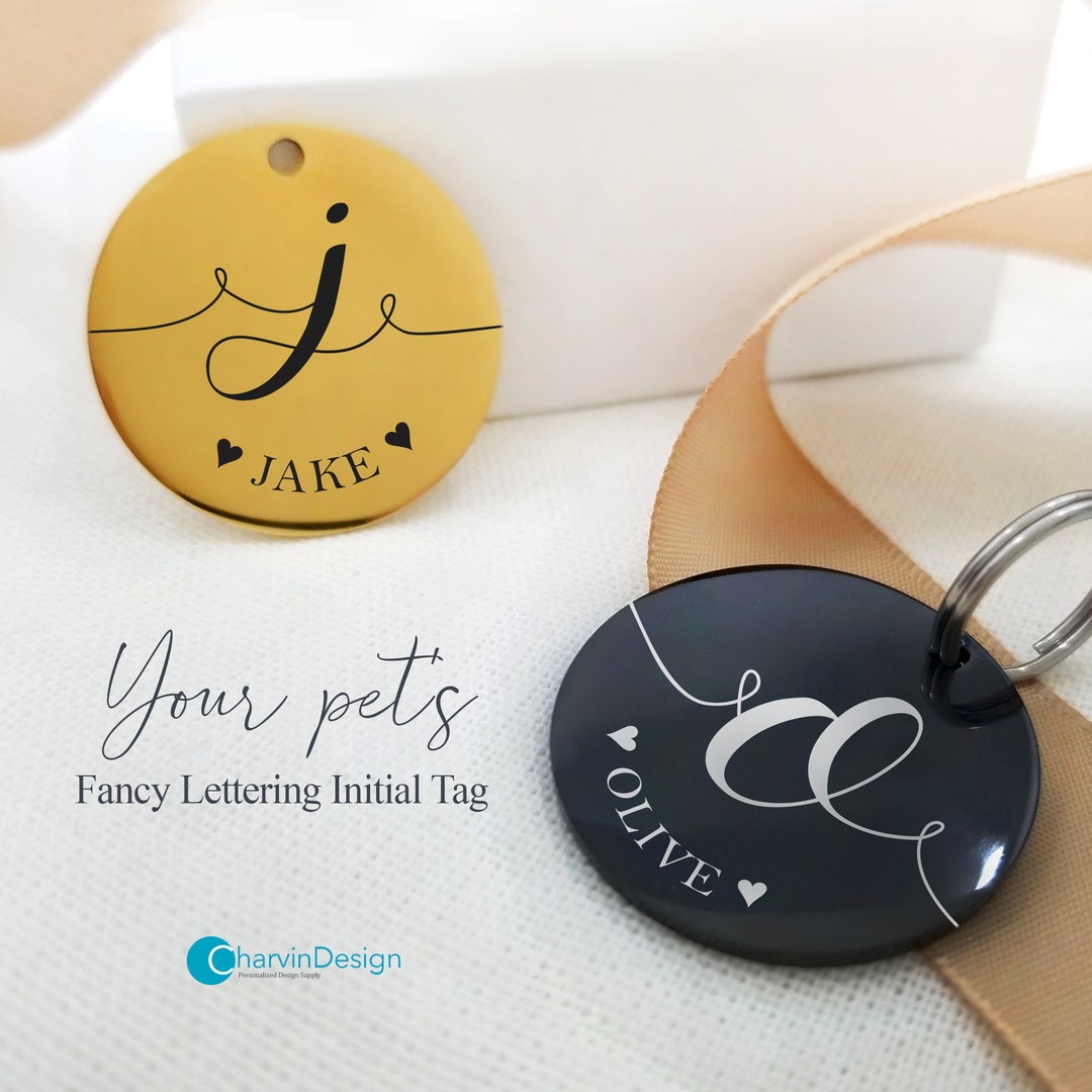 Pet Tag, Cat/dog Tag, Fancy Lettering Initial Tag, Personalized Pet Tag ...