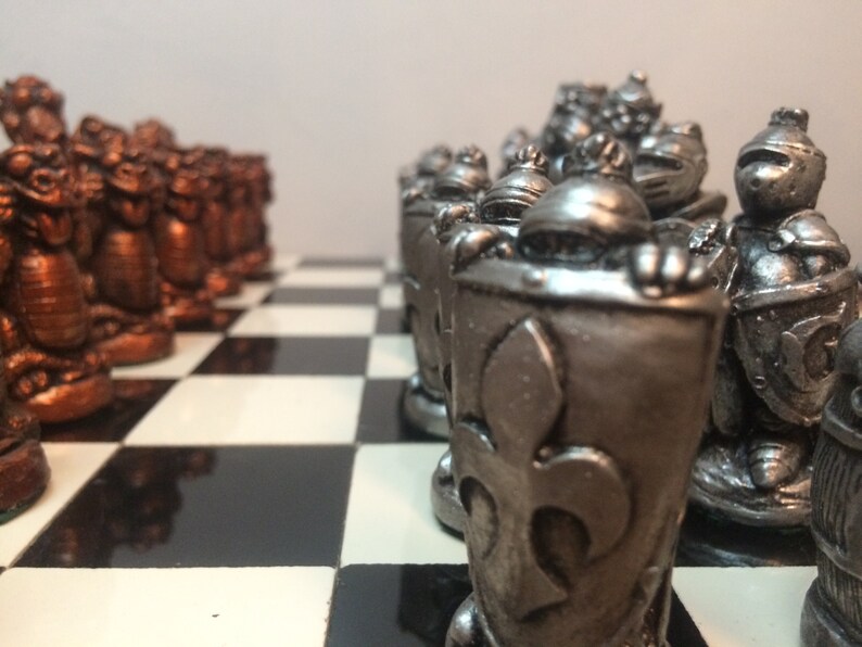 George & the Dragon Chess Set - Metallic Copper and Silver Effect ...