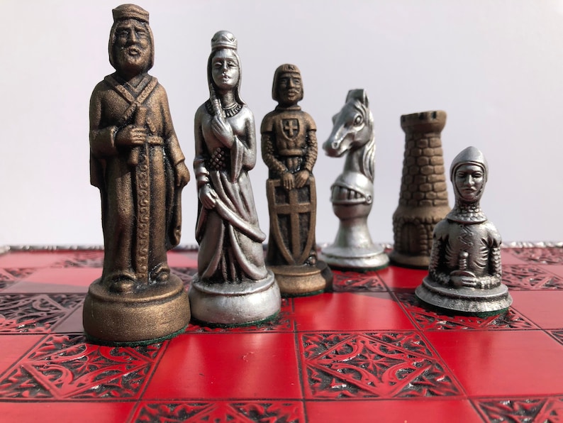 Chess Set - Medieval Themed Chess Set - Chess Set in Bronze and Silver ...