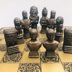 Egyptian Chess Set - Large Chess Set - Ancient Egypt Theme - Bronze and ...
