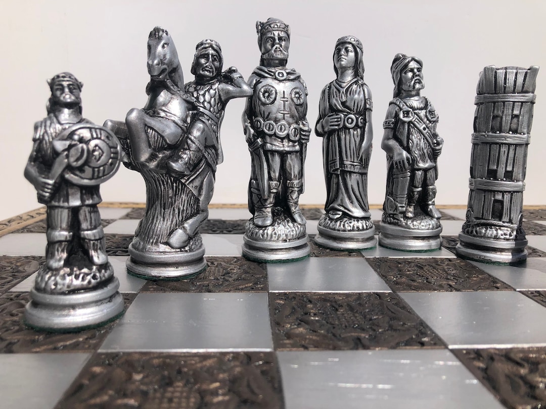 Large Viking Themed Chess Set - Reconstructed Stone With Antique Bronze ...