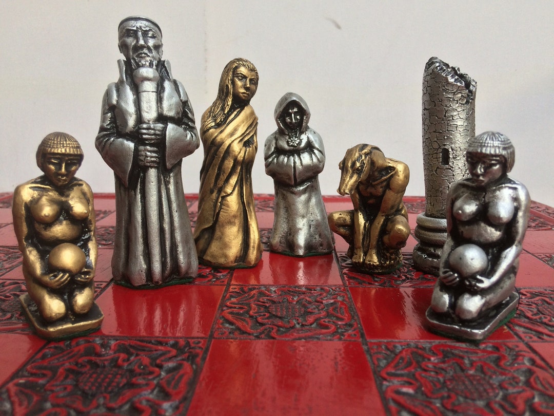 Wicca Chess Set - Gold and Silver Antique Effect - Chess Pieces Only ...