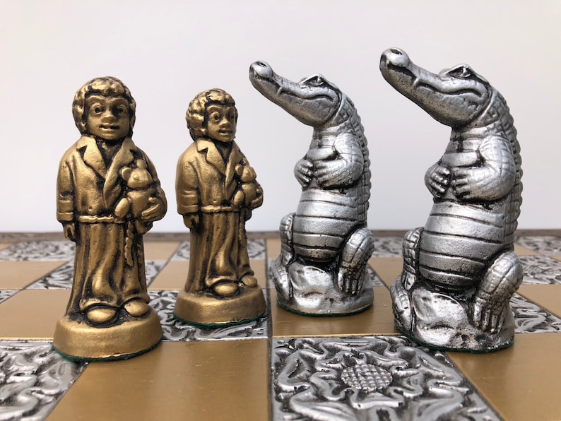 Peter Pan Chess Set - Neverland Chess Set - Aged Gold and Silver ...