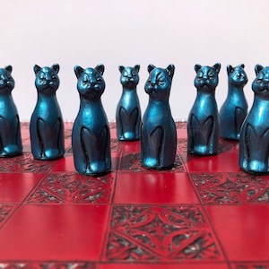 Cat Themed Chess Set - Royal Cats Chess Set in Metallic Blue and Silver ...