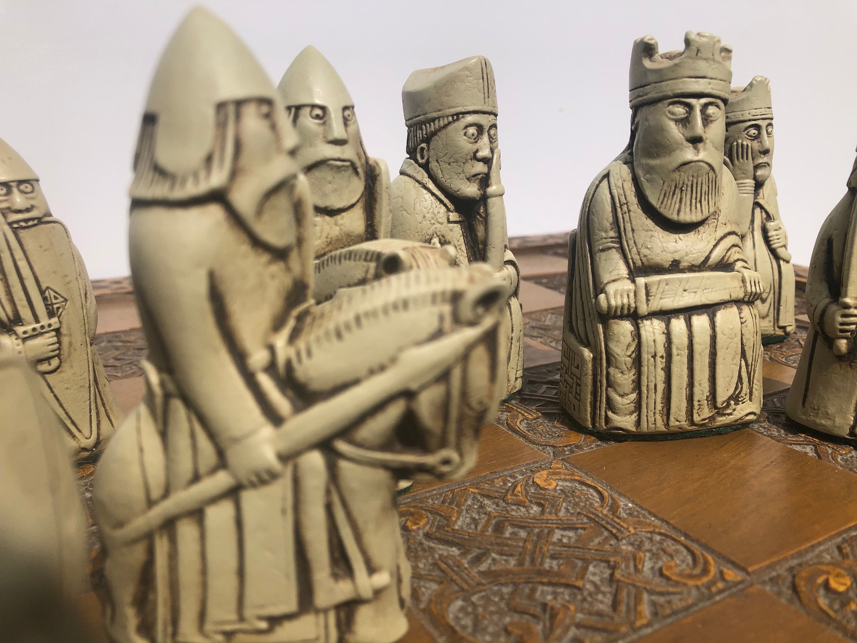 Chess Set - Lewis Chessmen - Isle of Lewis Chess Pieces - Aged Bone and ...