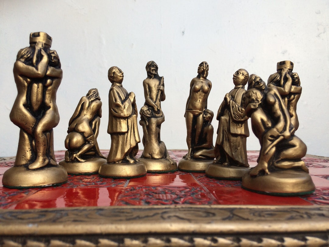 Erotic Chess Set Handmade Mature Chess Set In A Metallic Bronze And Gold Antique Effect Made