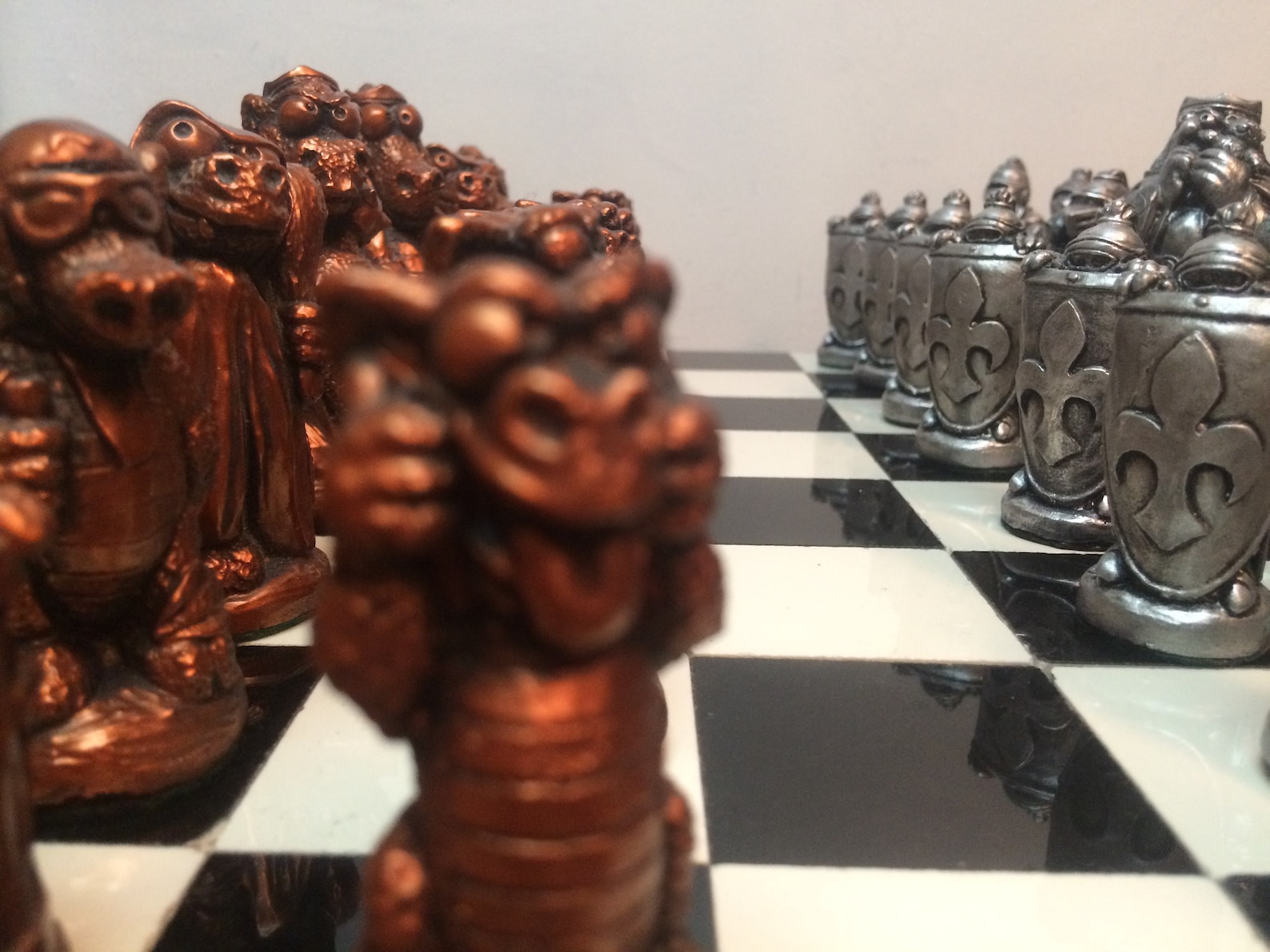 George & the Dragon Chess Set - Metallic Copper and Silver Effect ...
