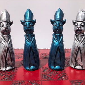 Cat Themed Chess Set - Royal Cats Chess Set in Metallic Blue and Silver ...