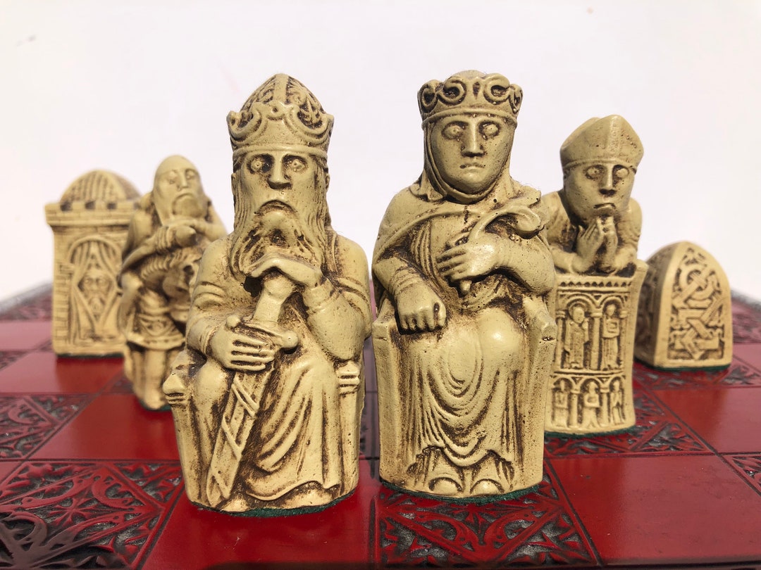 Chess Set - Gothic Themed Chess Pieces - Aged Bone and Silver Metallic ...
