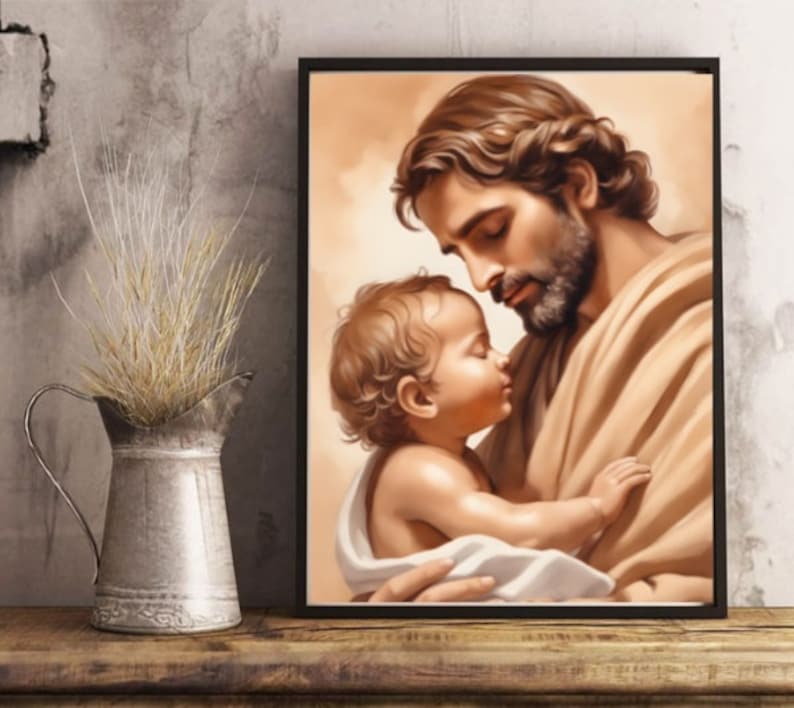 St Joseph Wall Art St Joseph Baby Jesus Wall Art Catholic Home Decor ...