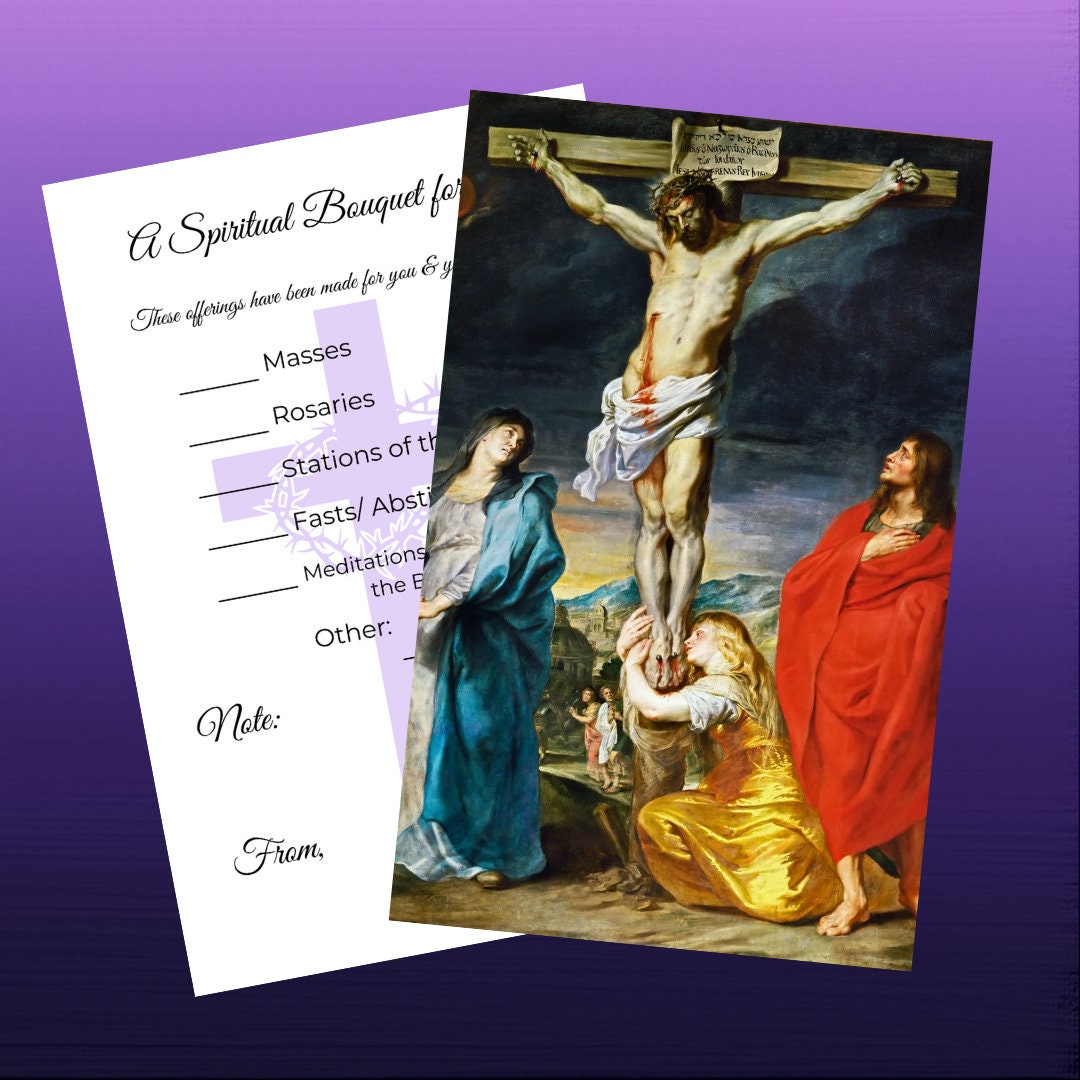 Lent Spiritual Bouquet Cards Art Print Lent Holy Cards Mass Cards for ...