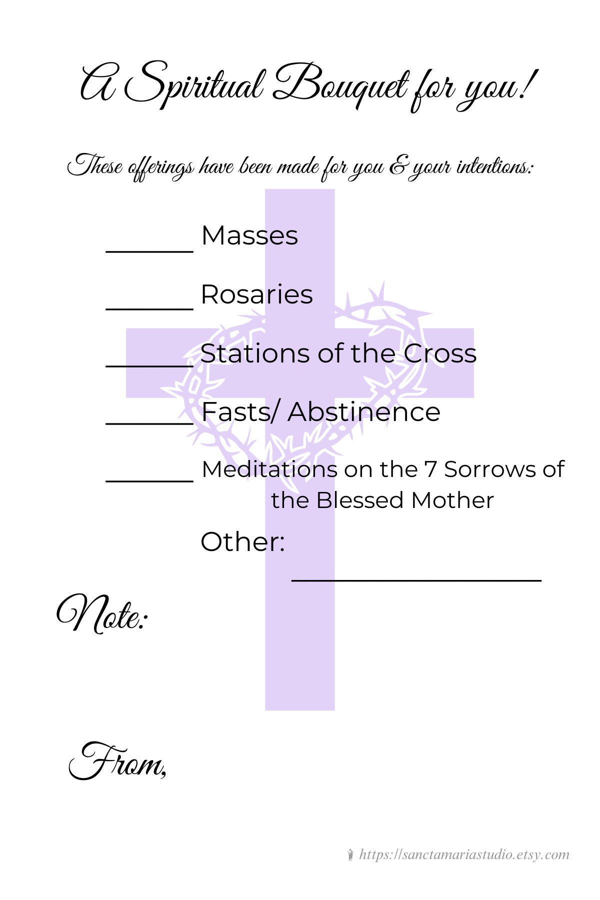 Lent Spiritual Bouquet Cards Art Print Lent Holy Cards Mass Cards for ...