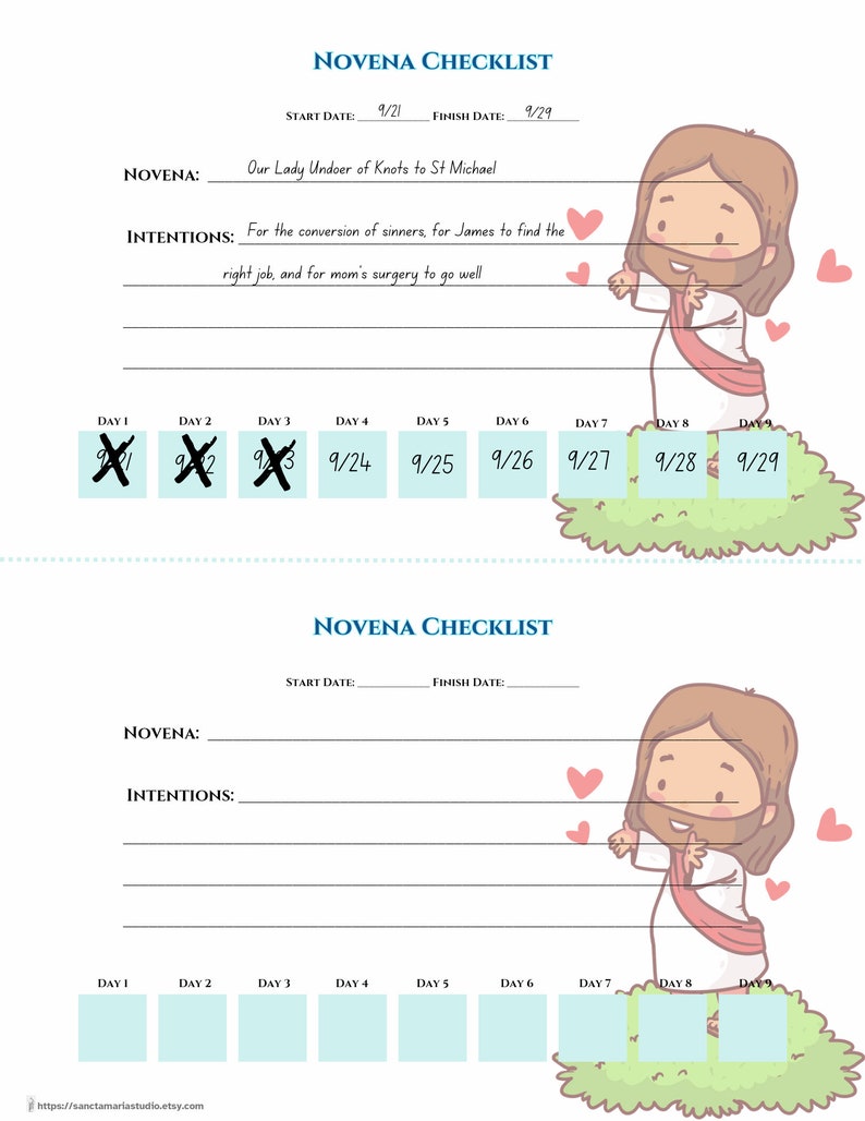 Novena Checklist Novena Calender Novena Tracker Catholic Prayers ...