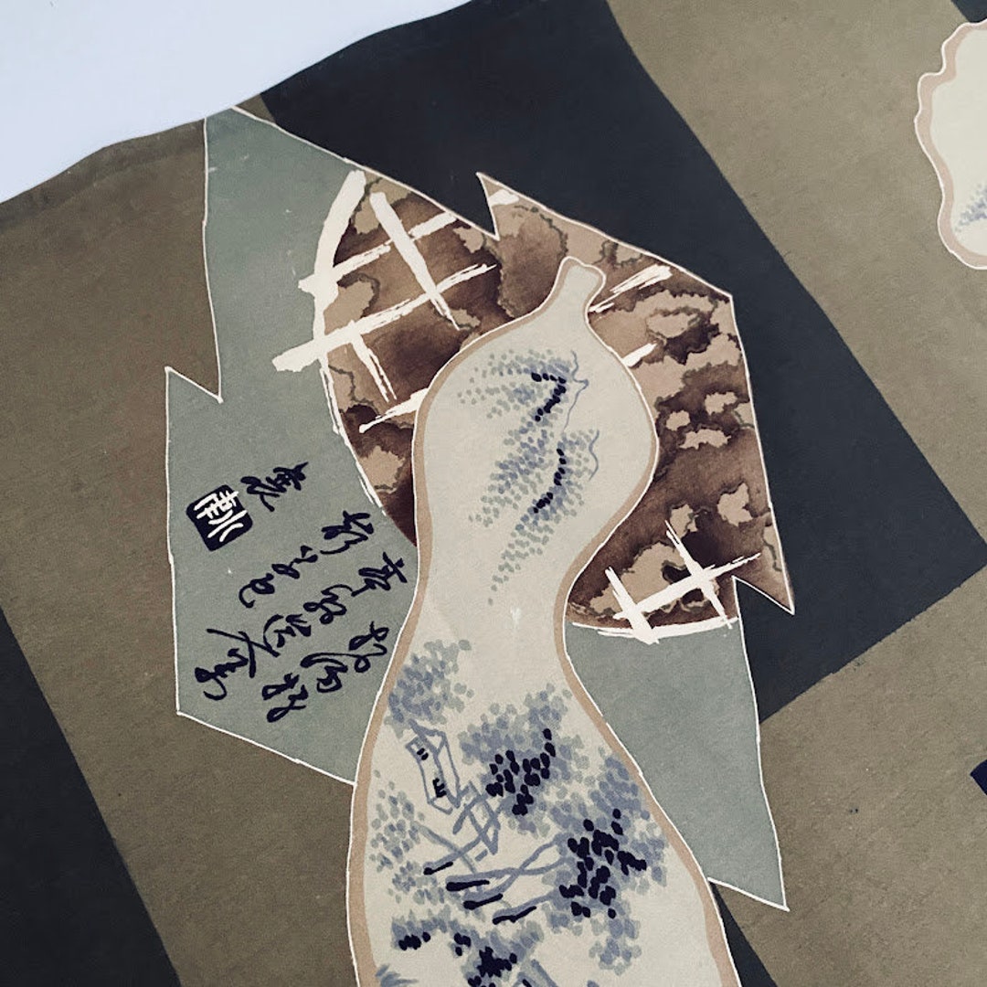 J Silk Calligraphy Vintage Silk Japanese Kimono Fabric Panel High ...