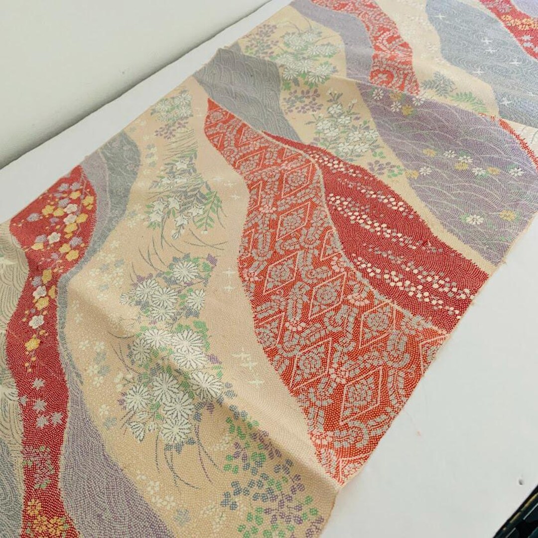 Pastel Oasis Musubi Vintage Silk Japanese Kimono Fabric Panel Authentic ...