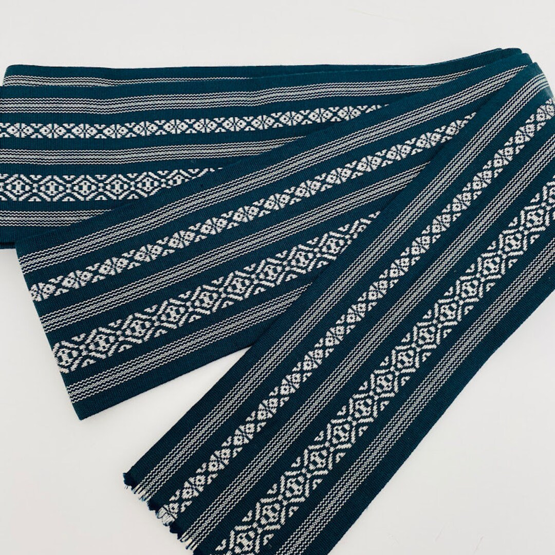 Blue, Kenjo Hakata Ori, Men's Kaku Obi, Vintage Samurai Obi Sash Belt ...