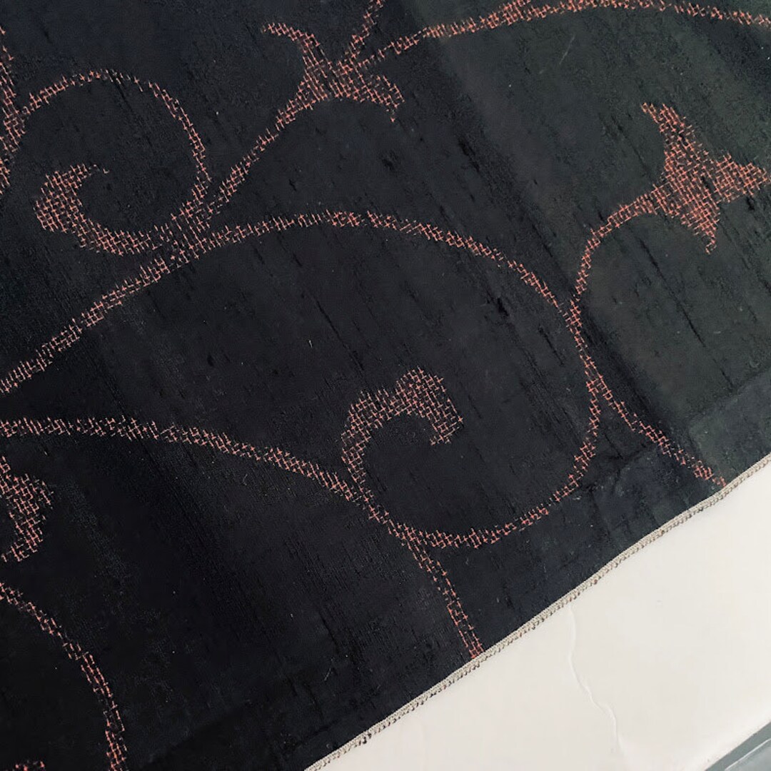 Black Swirl Silk Tsumugi Pongee Vintage Japanese Kimono Fabric ...