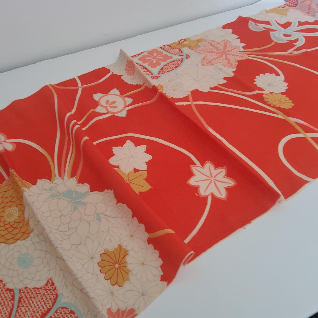 Orange Temari Hand Painted Nagajuban Silk Antique Japanese Kimono ...