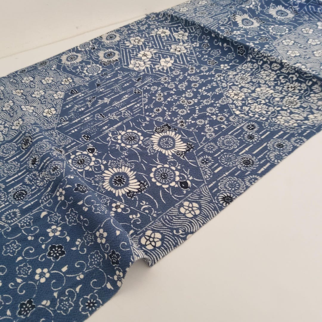 Unused Cerulean Blue Silk Vintage Japanese Kimono Fabric Panel ...