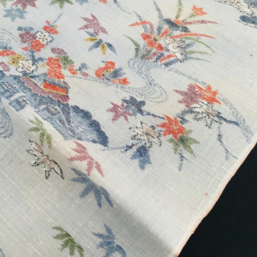 Blue Farmhouse Silk Tsumugi Pongee Japanese Kimono Fabric Panel ...