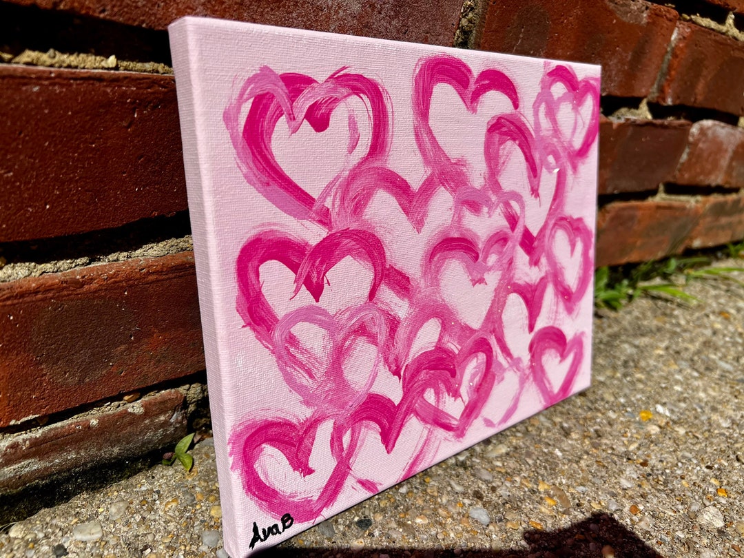 Preppy Hearts Acrylic Paint on Canvas - Etsy