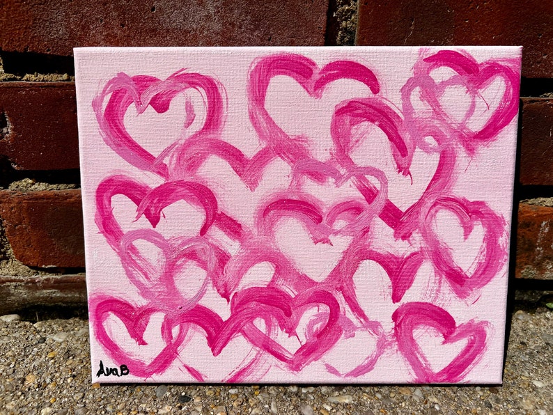 Preppy Hearts Acrylic Paint on Canvas - Etsy