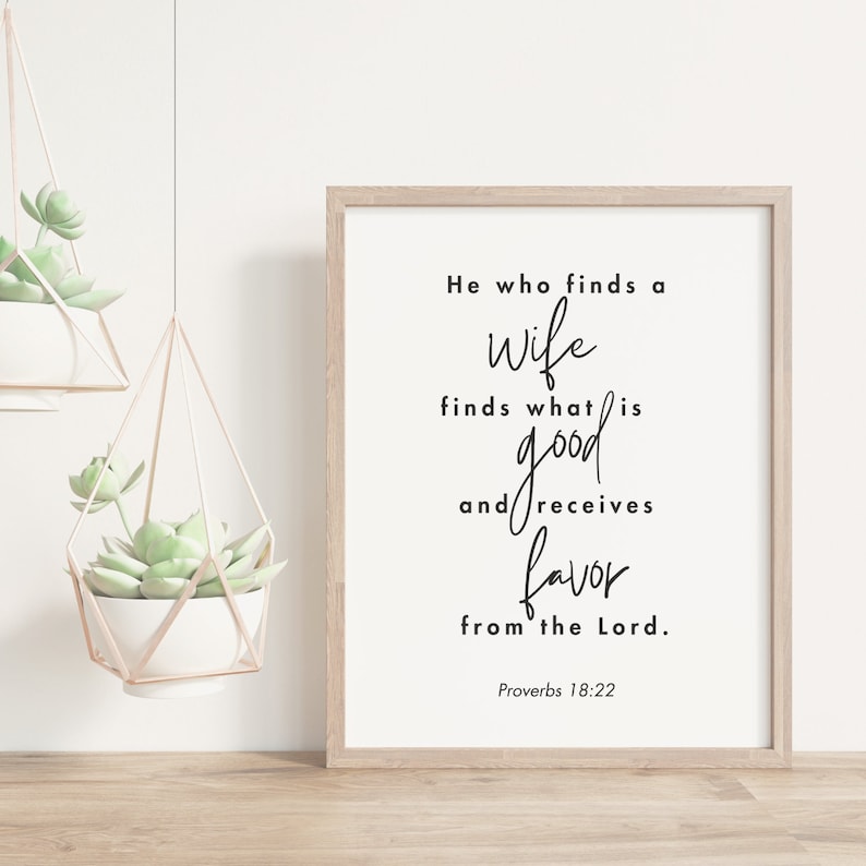 He Who Finds A Wife, Bible Verse Printable, Home Décor, Scripture Wall ...