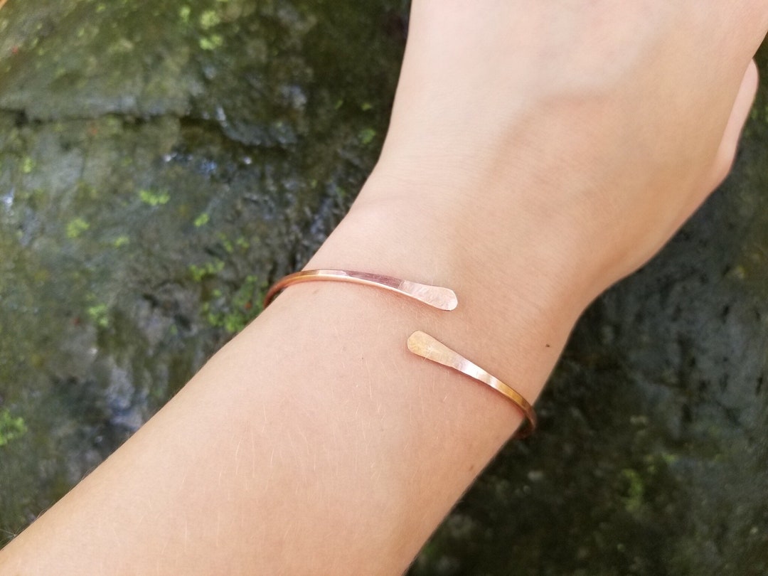 Dainty Copper Bracelet, Minimalist Jewelry, Adjustable Paddle Bangle, Wrap Bracelet, Boho ...