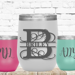 Monogram Wine Tumbler, 12 OZ Tumbler, Custom Tumbler, Stainless Steel ...