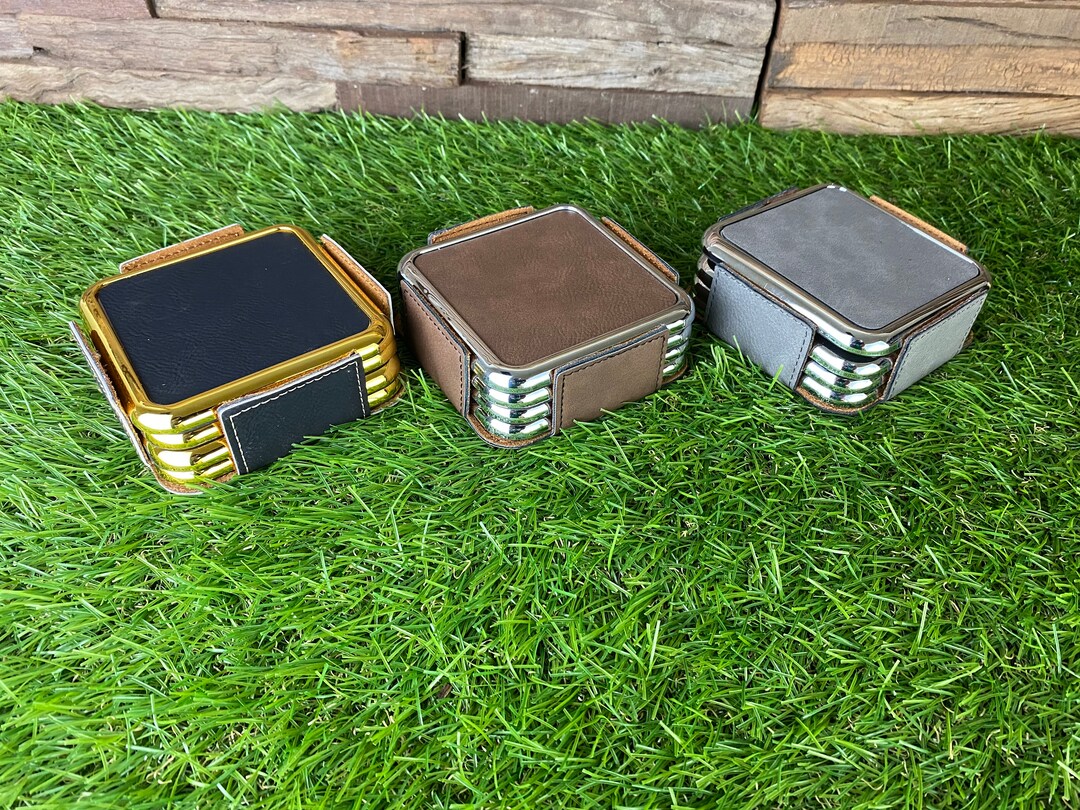 Monogrammed Custom Bar Coasters, Leather Coaster Set, Custom Coasters ...