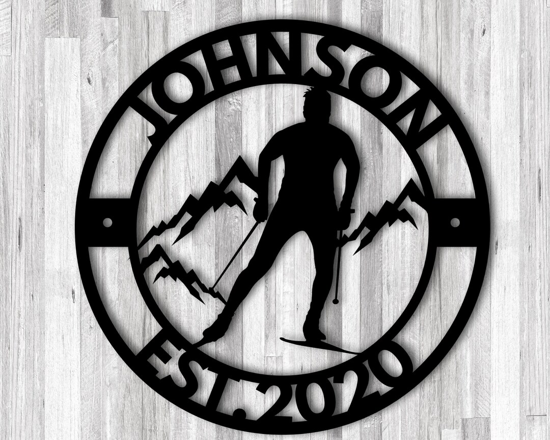 Custom Snow Skier Name Sign, Personalized Snow Skiing Family Name Sign ...
