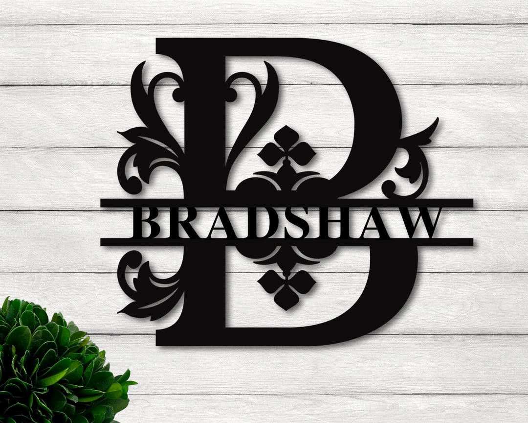 Metal Monogram Door Sign, Custom Initial, Personalized Wreath, Door ...