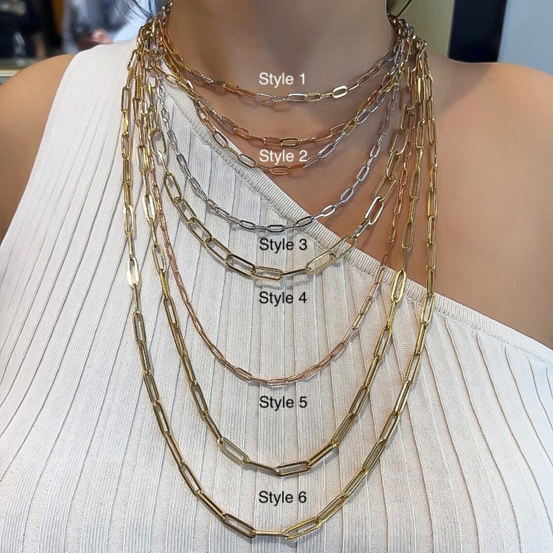 14K Italian Gold Paperclip Link Chain, Paperclip, Tri Color Gold ...