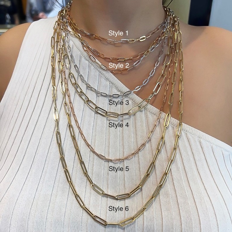 14K Italian Gold Paperclip Link Chain, Paperclip, Tri Color Gold, Layering Chain, Paperclip ...