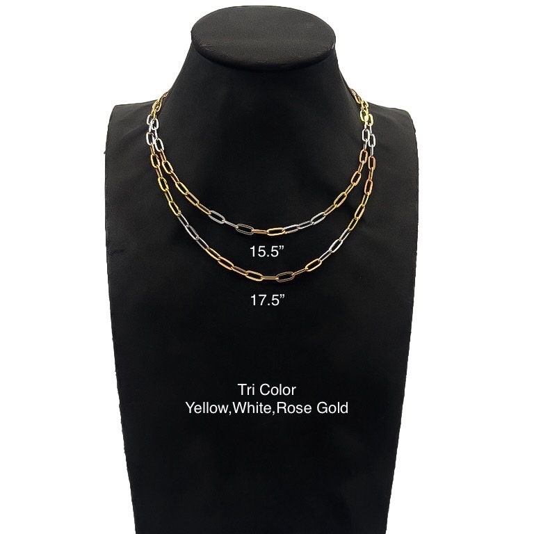 14K Italian Gold Paperclip Link Chain, Paperclip, Tri Color Gold ...