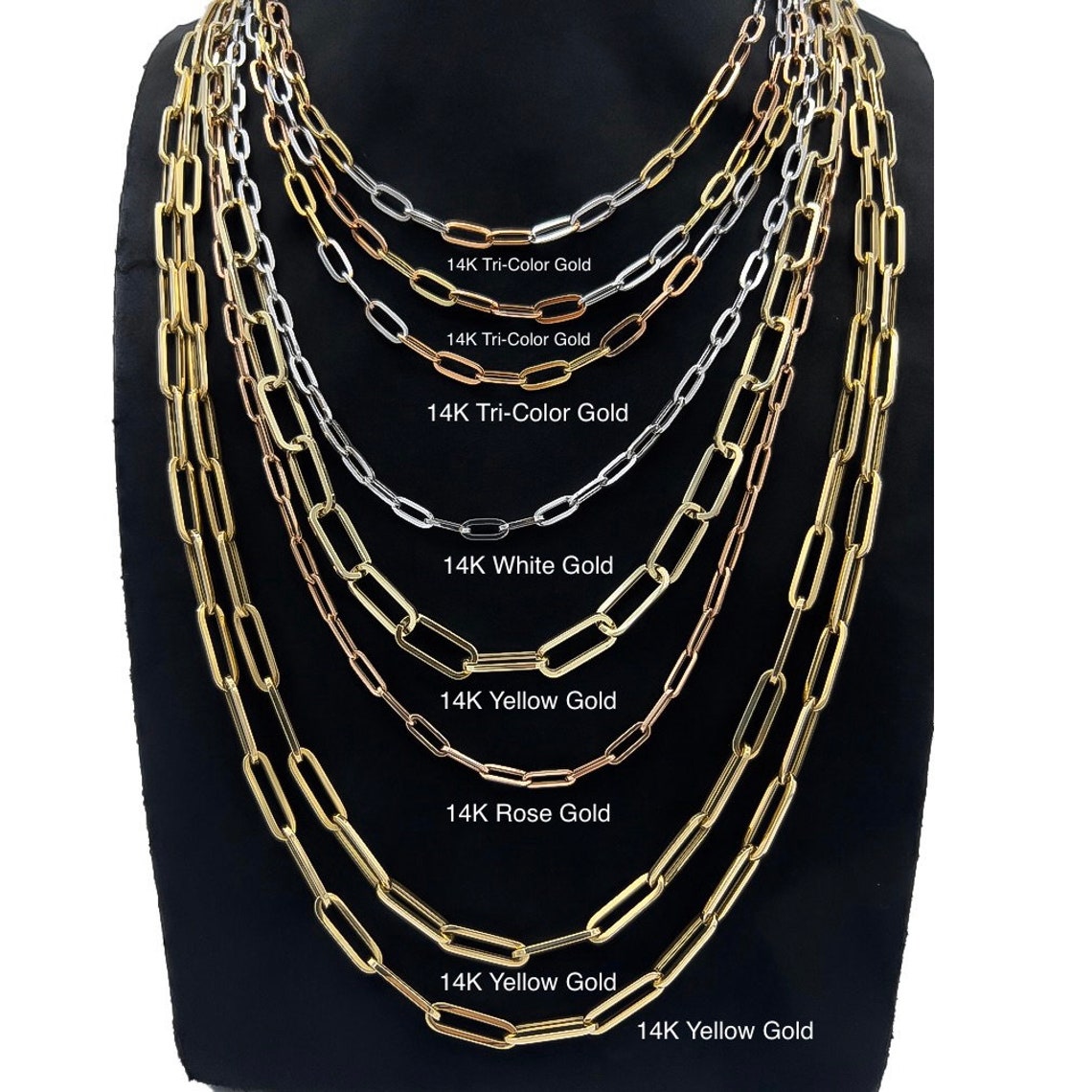 14K Italian Gold Paperclip Link Chain, Paperclip, Tri Color Gold ...