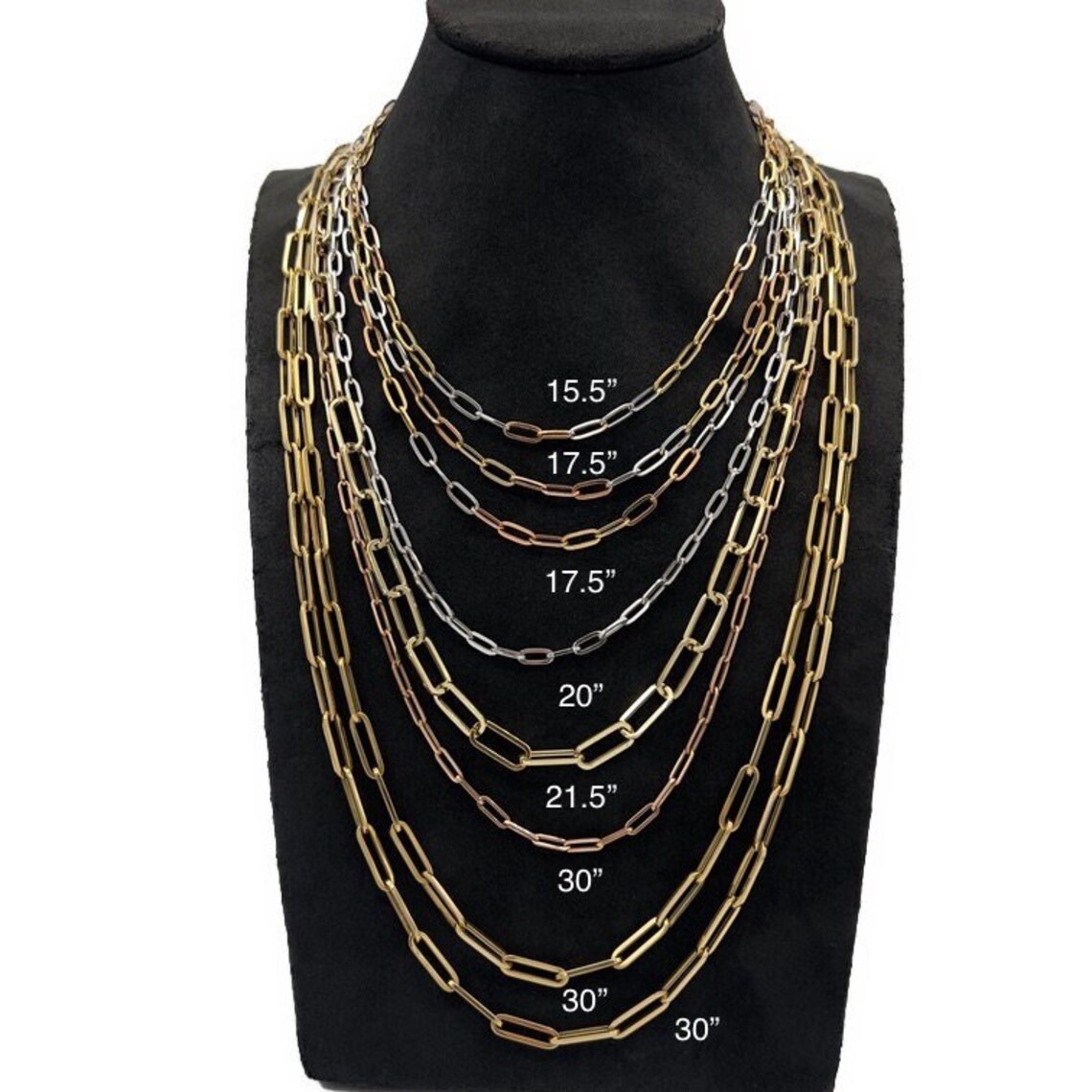 14K Italian Gold Paperclip Link Chain, Paperclip, Tri Color Gold ...