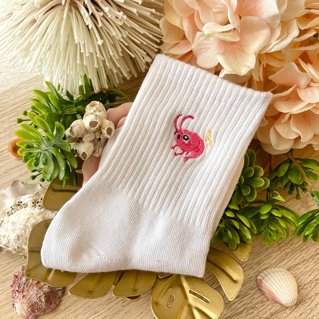 Embroidery Socks Kawaii Cute - Shrimp! - by Kiaru - Etsy