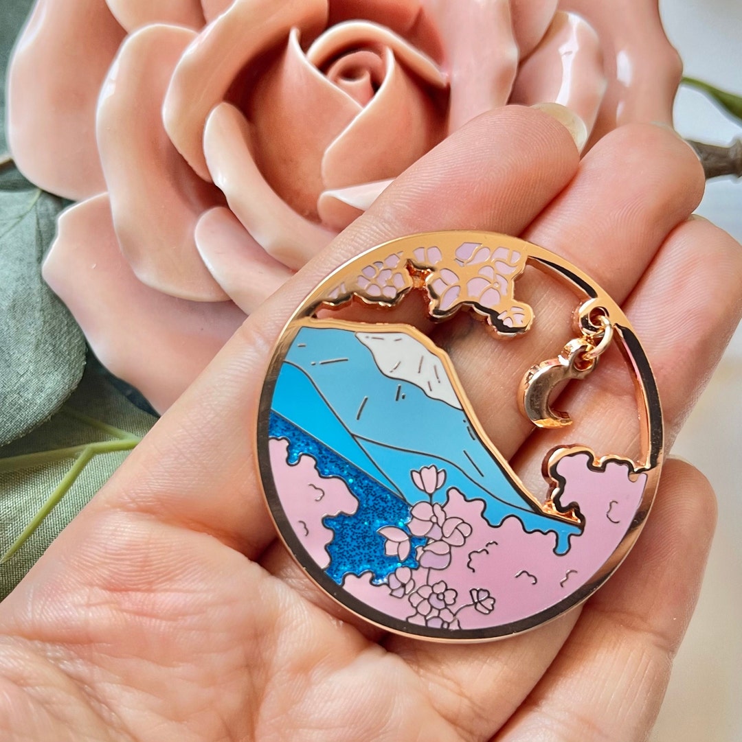 Kawaii Cute Enamel Pin Japan - Sakura Fuji-san - by Kiaru - Etsy