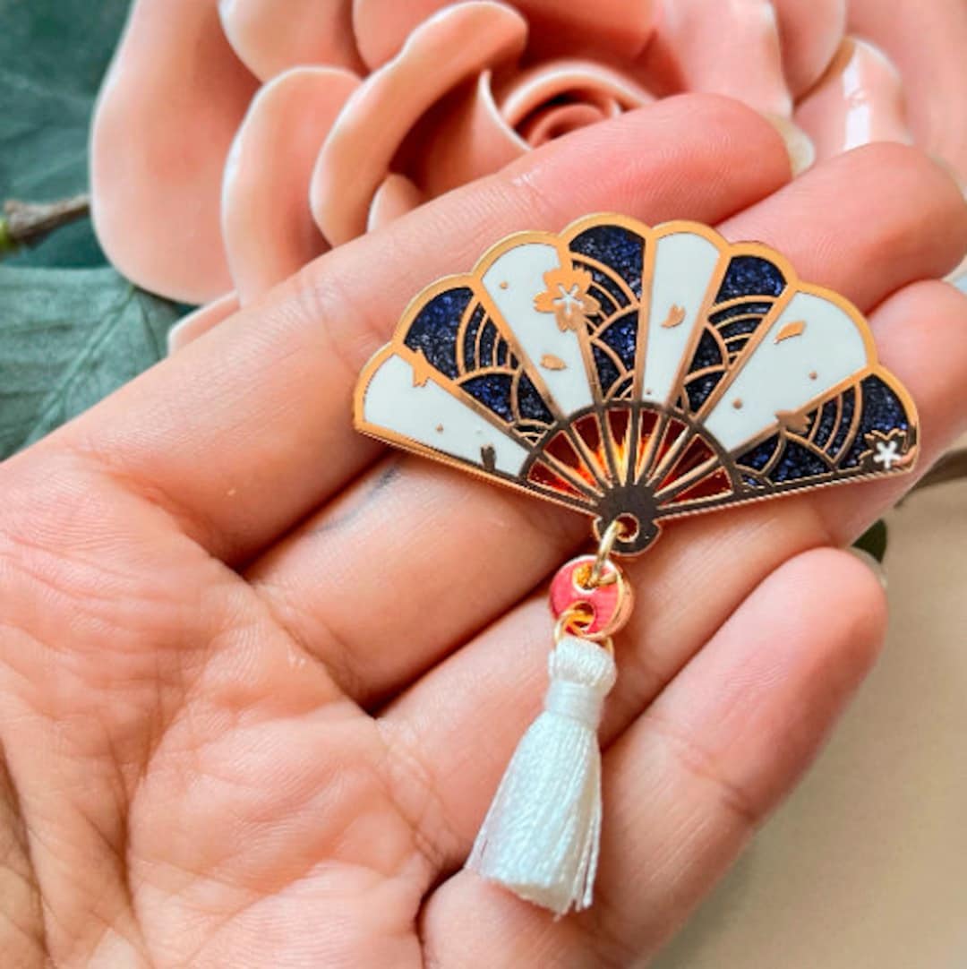 Kawaii Cute Enamel Pin Japan - Sakura Hand Fan - by Kiaru - Etsy