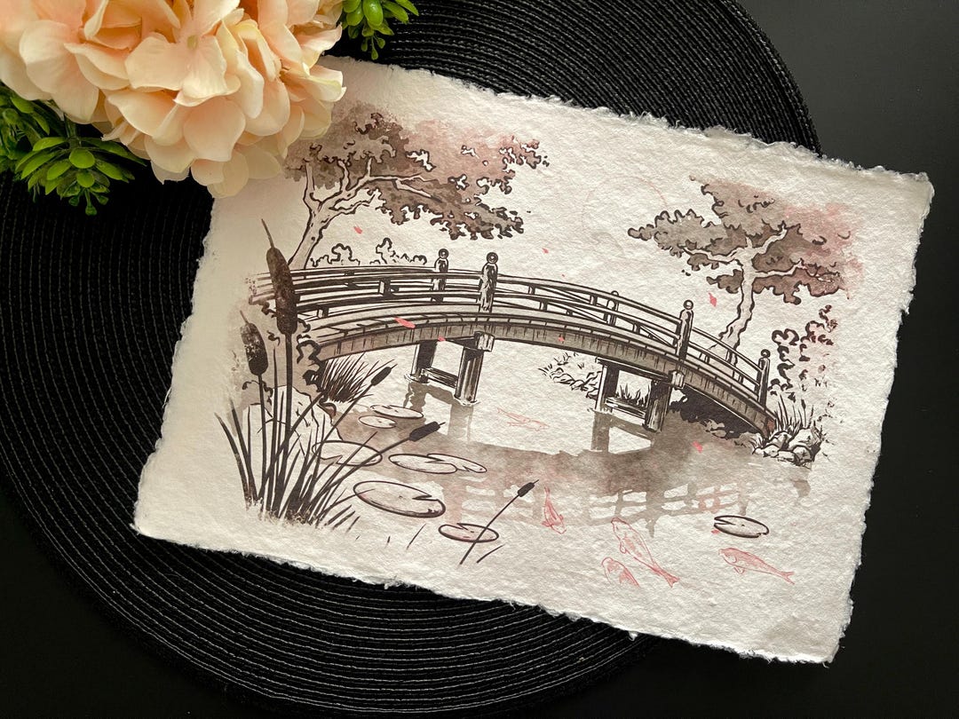 Kawaii Traditional Ink Print Japan Illustration A4 - Bridge! - by Kiaru ...