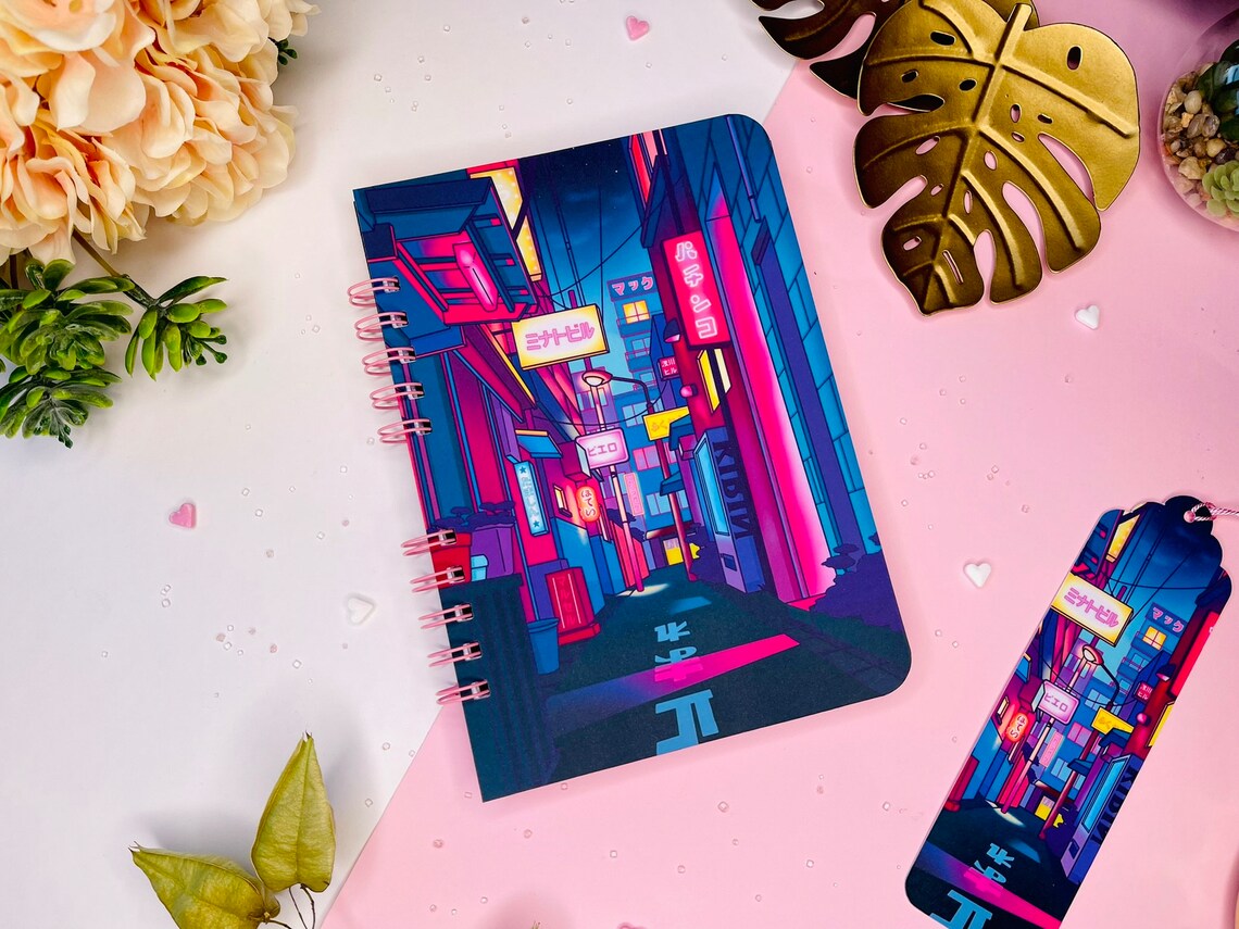Kawaii Anime A5 Notebook - Neon Tokyo Japan! - by Kiaru - Etsy